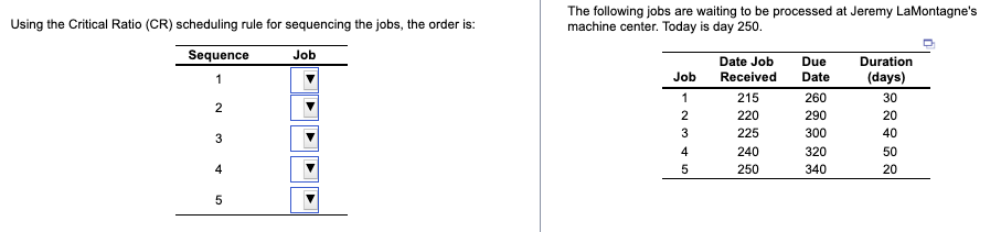 Using the Critical Ratio (CR) scheduling rule for sequencing the jobs ...