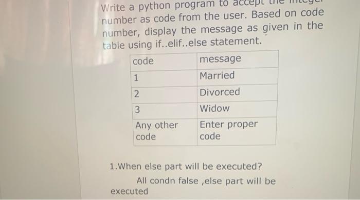 Write A Python Program To Accept Number As Code From The User Based On Code Number Display The